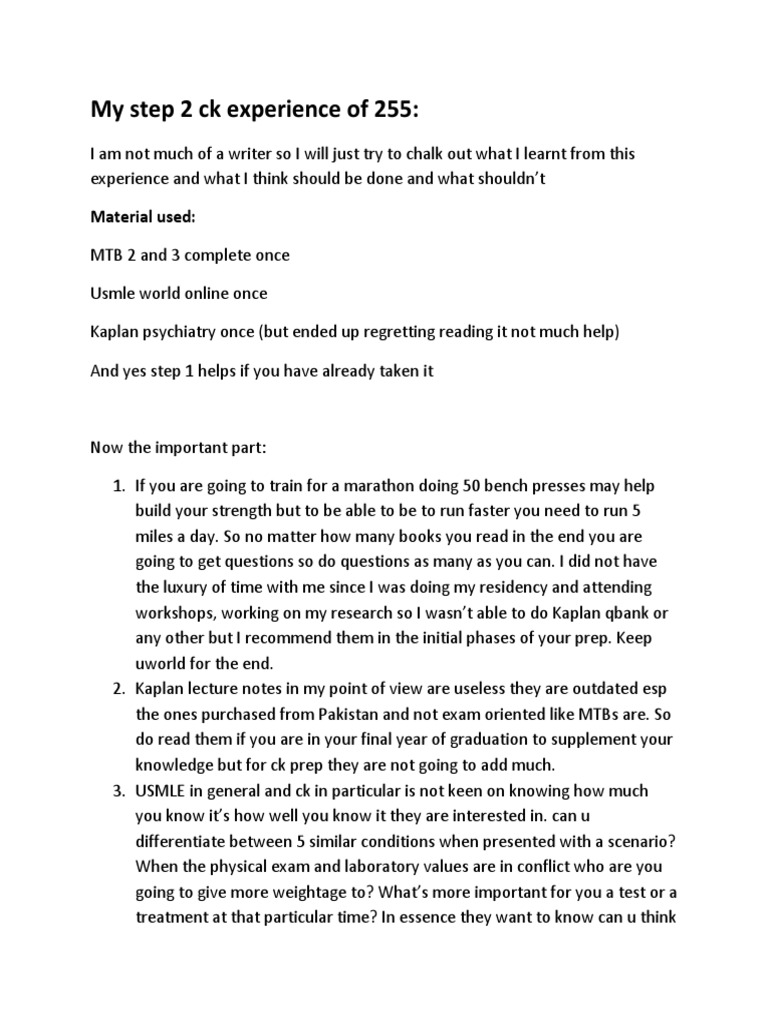 My Step 2 CK Experience of 255 | PDF | United States Medical Licensing ...