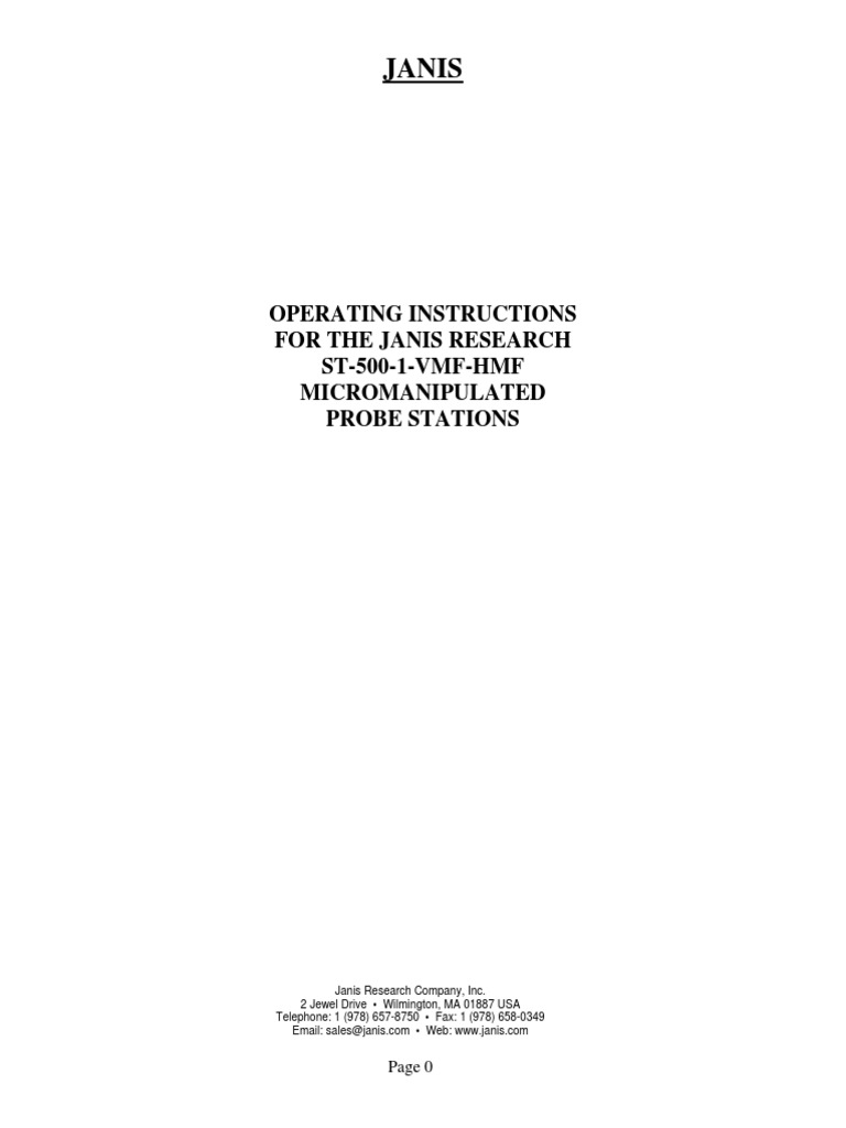 Janis ST-500 Probe Station Manual | PDF | Cryogenics | Valve