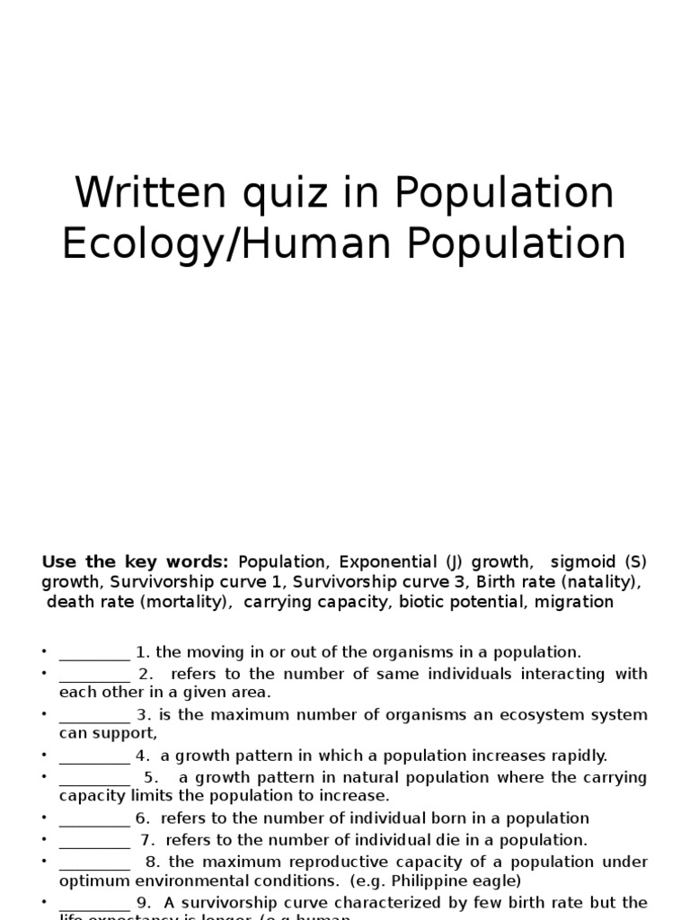 Population Ecology Quiz and Answers | PDF