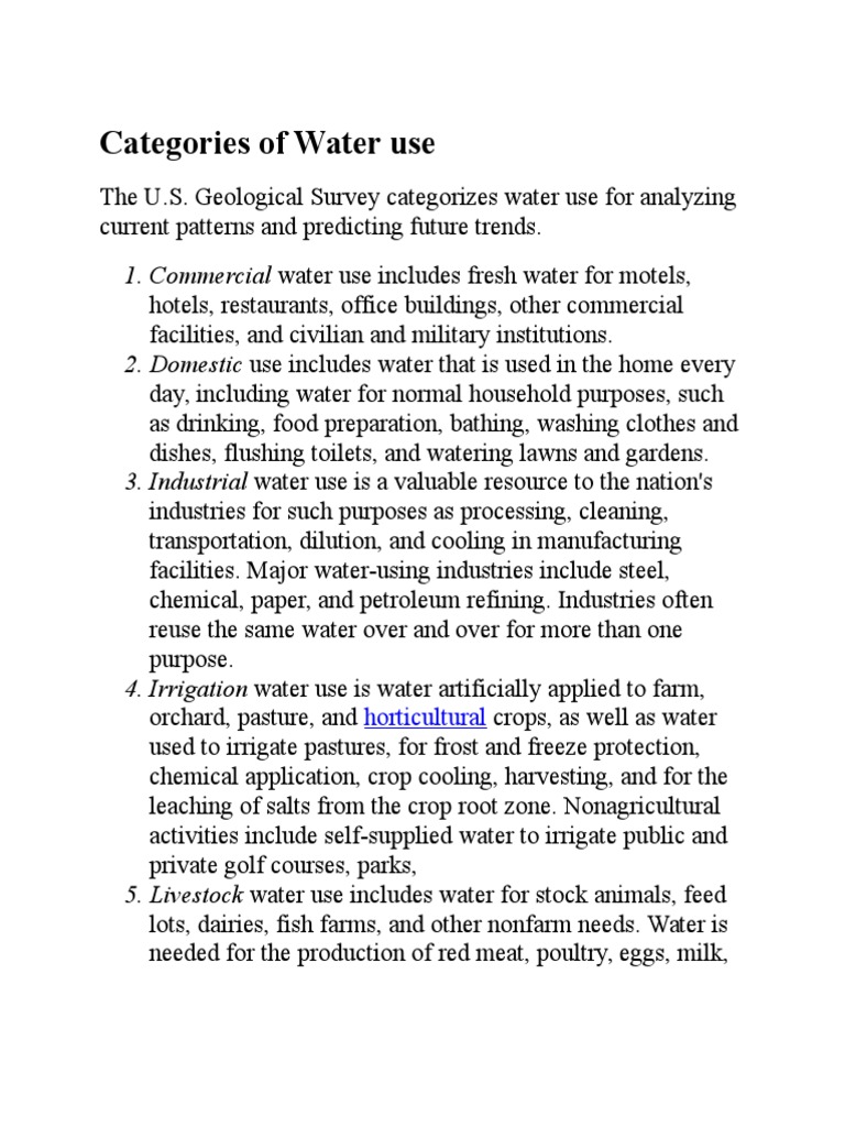 Categories of Water Use | PDF | Water Use | Fuels