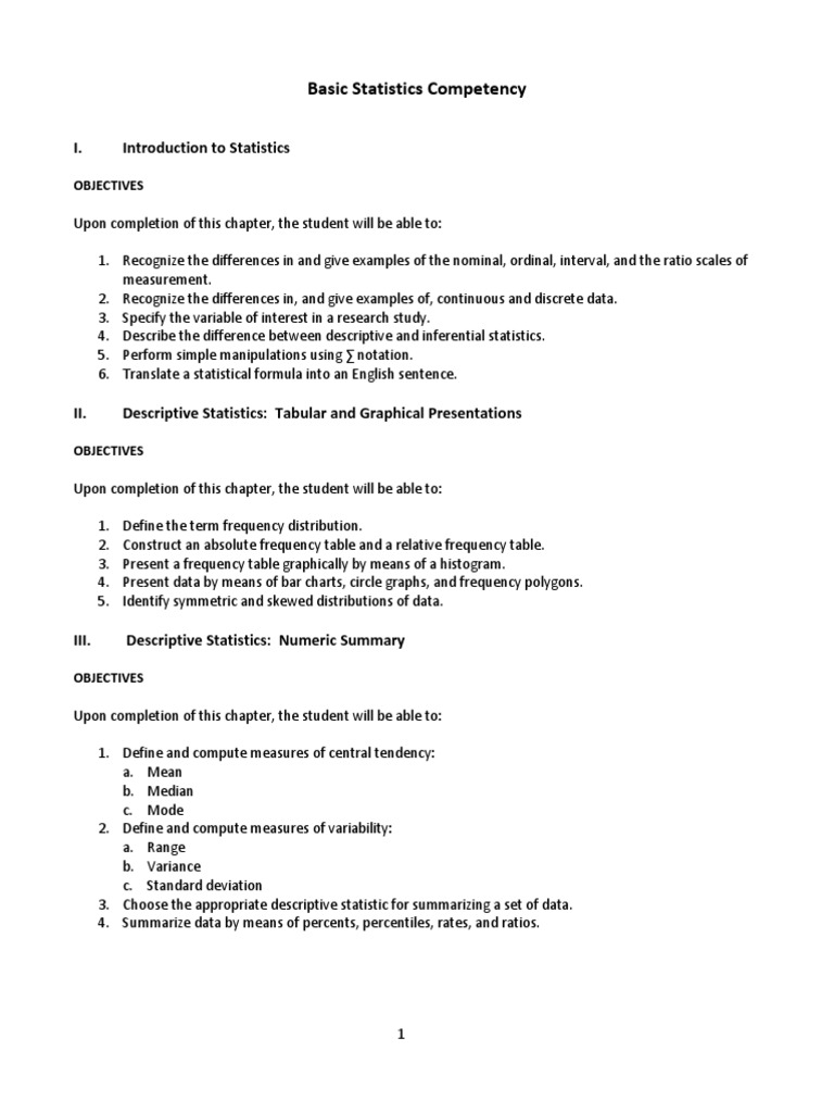 Basic Statistics Competency: I. Introduction To Statistics | PDF ...