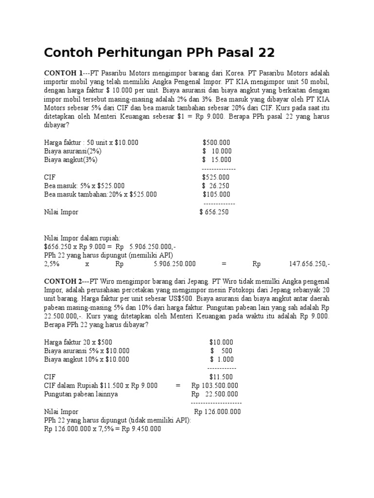 Perhitungan Pph Pasal 22 - Perumperindo.co.id