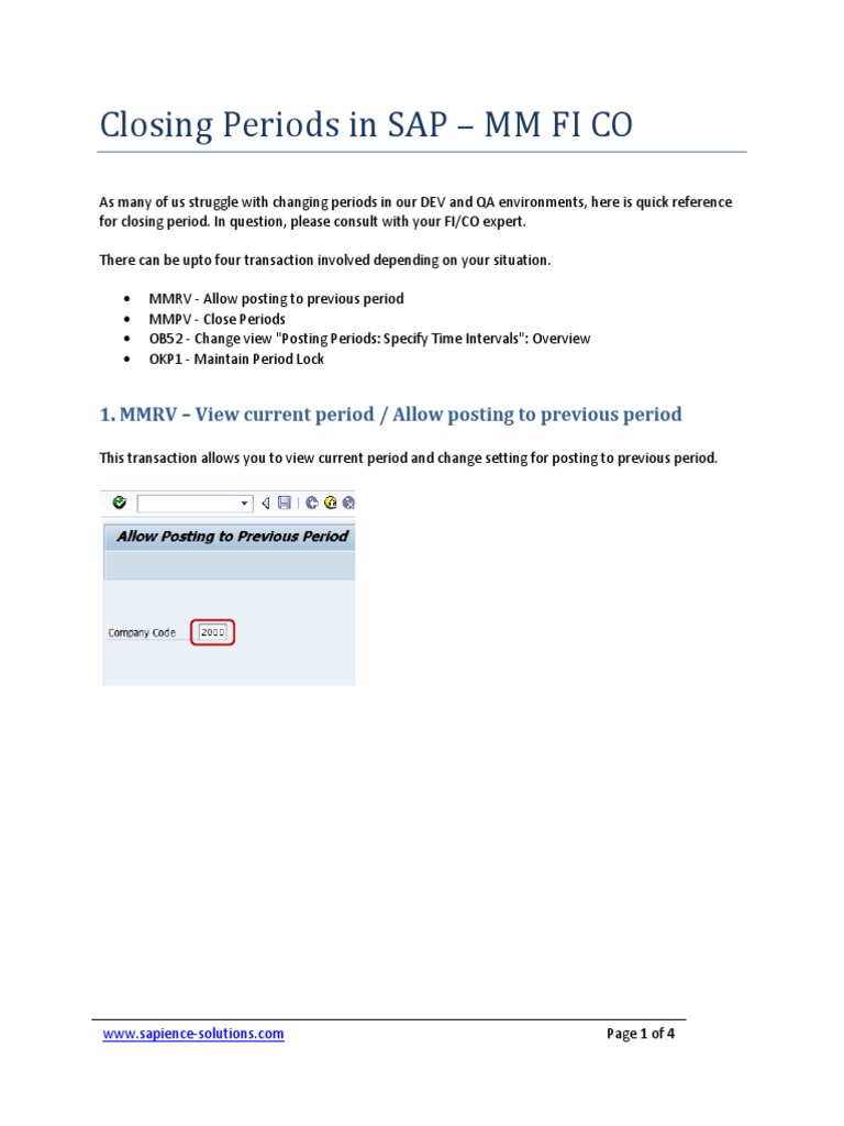 Closing Periods in SAP: MM and FI Guide | PDF | Business