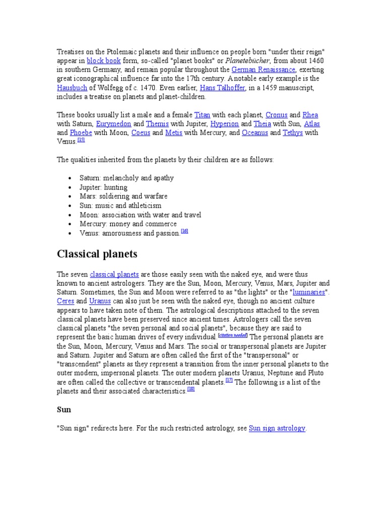 Classical Planets: Block Book German Renaissance Hausbuch Hans ...