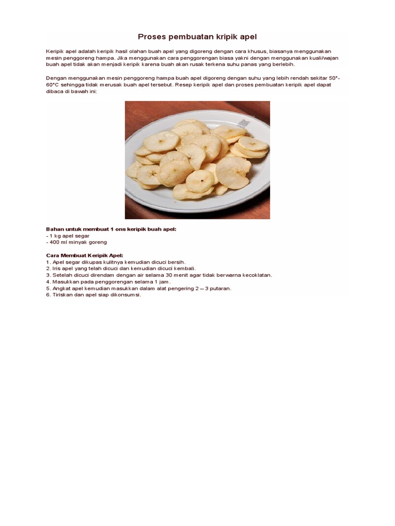 Proses Pembuatan Kripik Apel, Jenang Apel, Dodol Apel | PDF