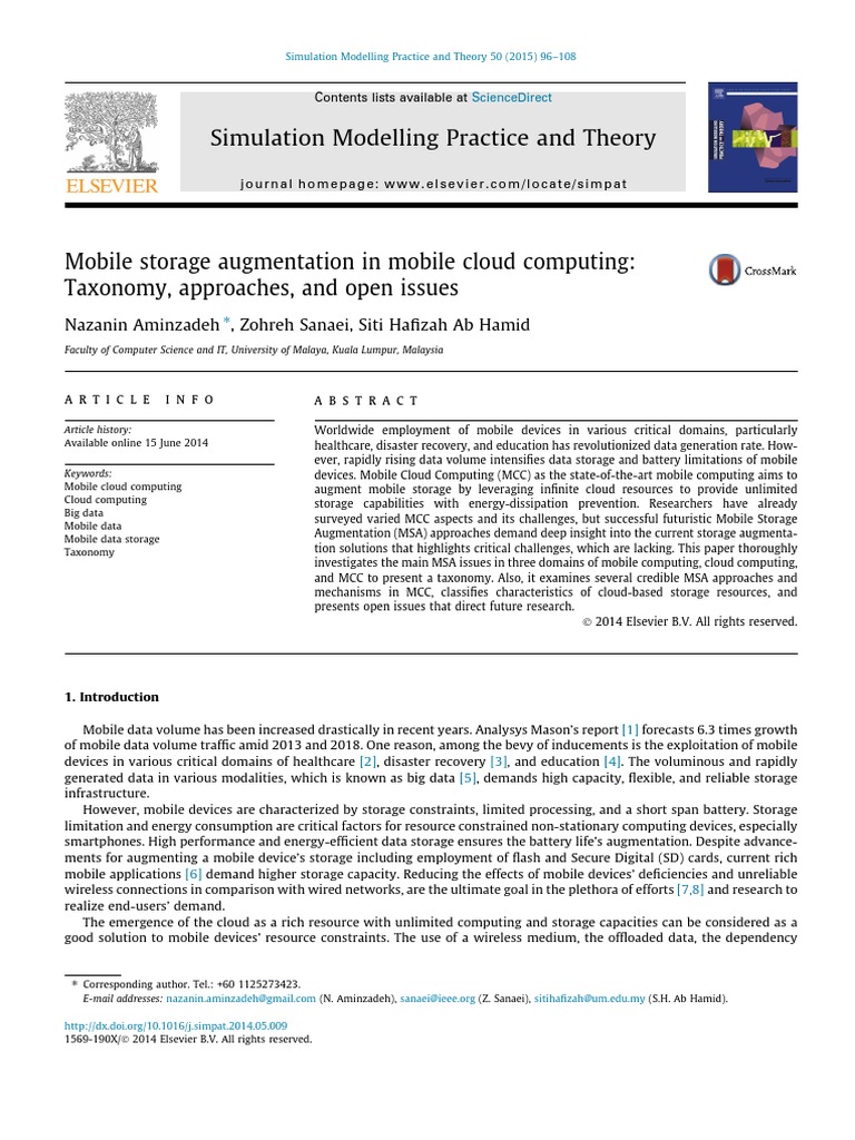 Mobile Storage Augmentation in Mobile Cloud Computing Taxonomy Approaches and Open Issues 2015 ...