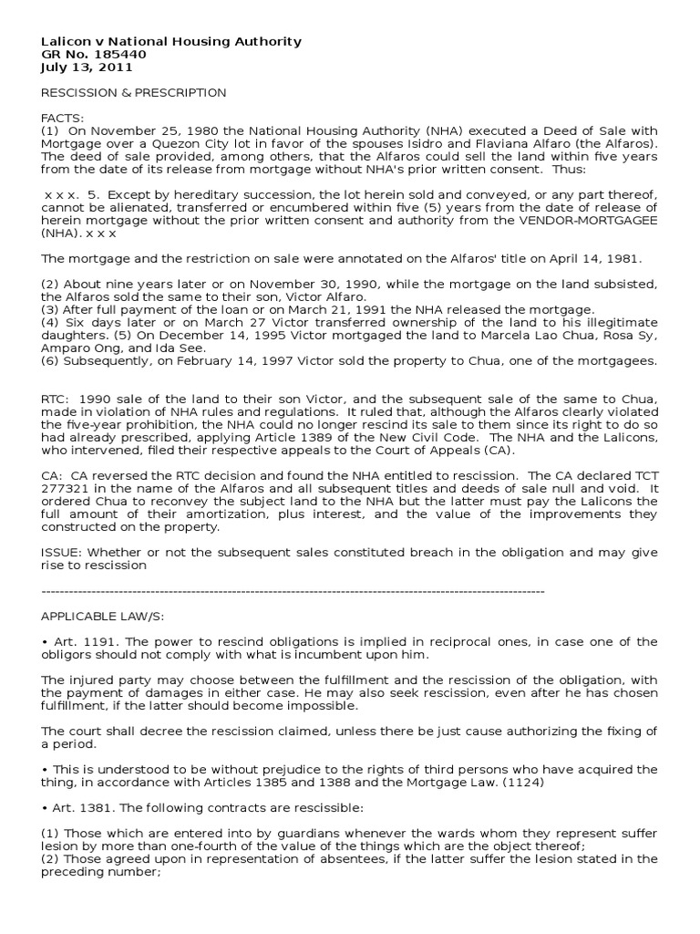 Digested Oblicon Cases | PDF | Foreclosure | Breach Of Contract