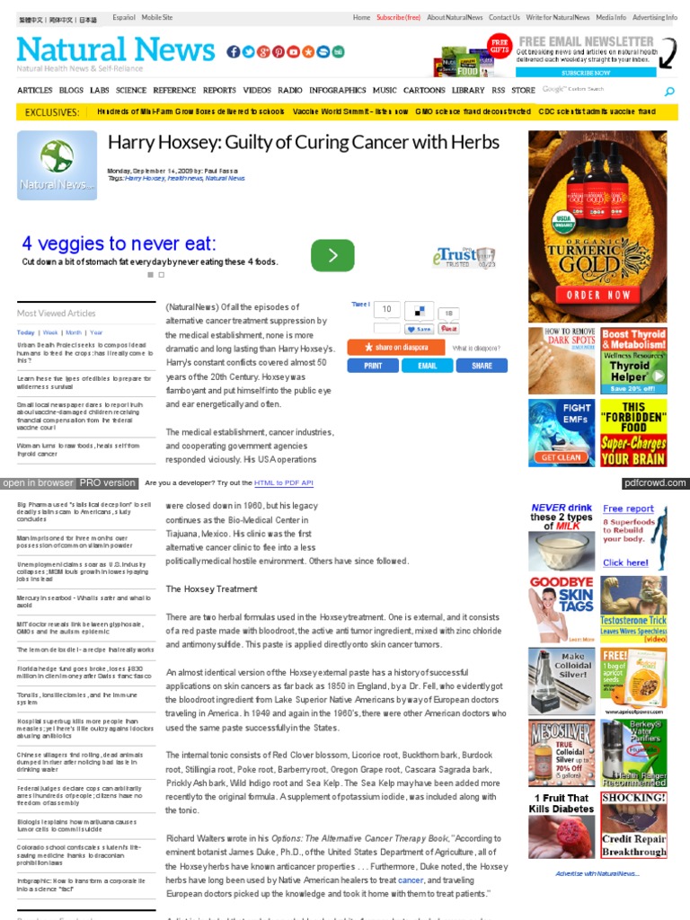 Harry Hoxsey: Guilty of Curing Cancer with Herbs: 4 veggies to never eat