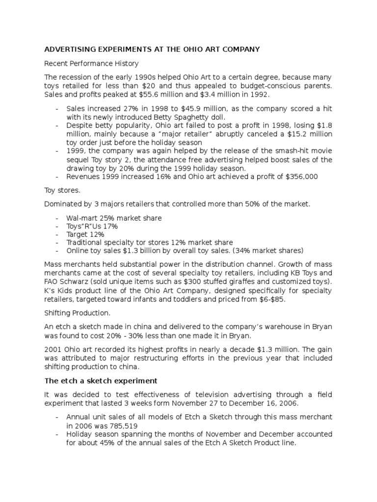 Advertising Experiments at The Ohio Art Company | PDF | Toys ...