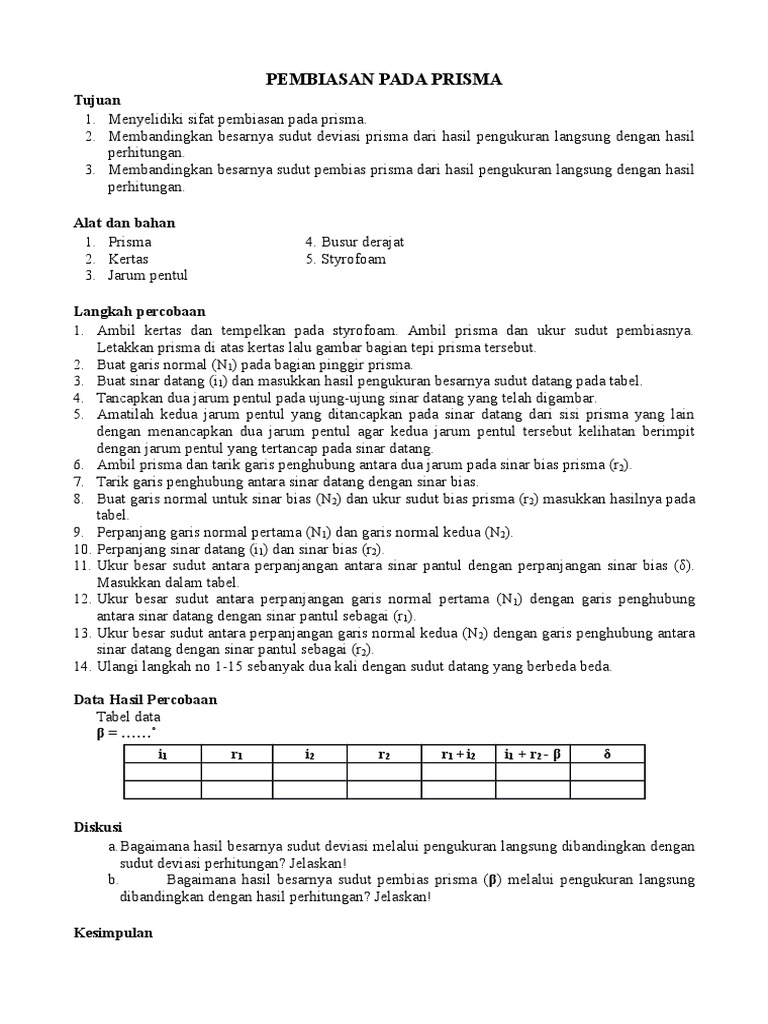 Lks Pembiasan Pada Prisma | PDF | Metode & Bahan Ajar