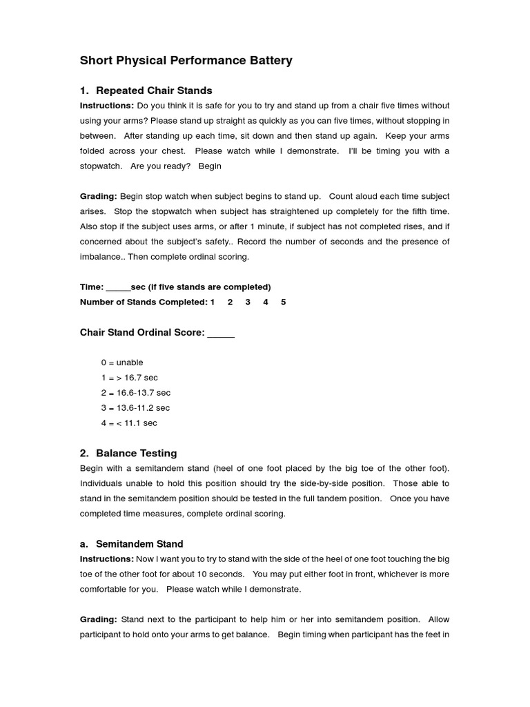 Short Physical Performance Battery | PDF | Foot | Sports