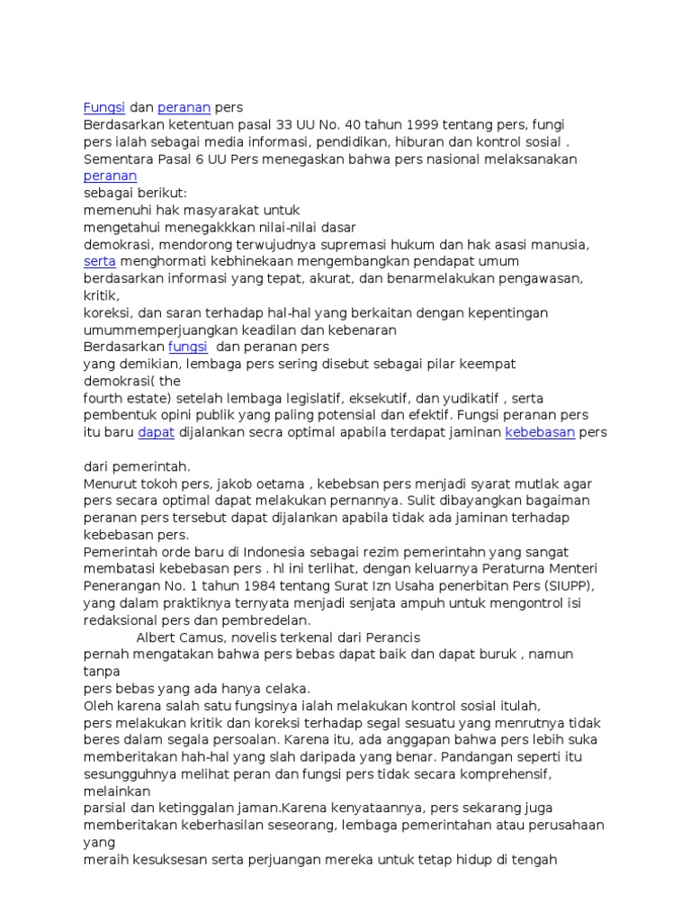 Fungsi Dan Peranan Pers | PDF