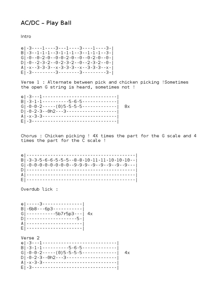 AC/DC Play Ball Guitar Tab Guide | PDF | Teaching Methods & Materials
