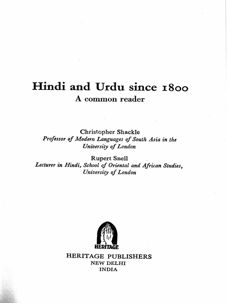 Christopher Shackle, Rupert Snell-Hindi and Urdu Since 1800 - A Common ...