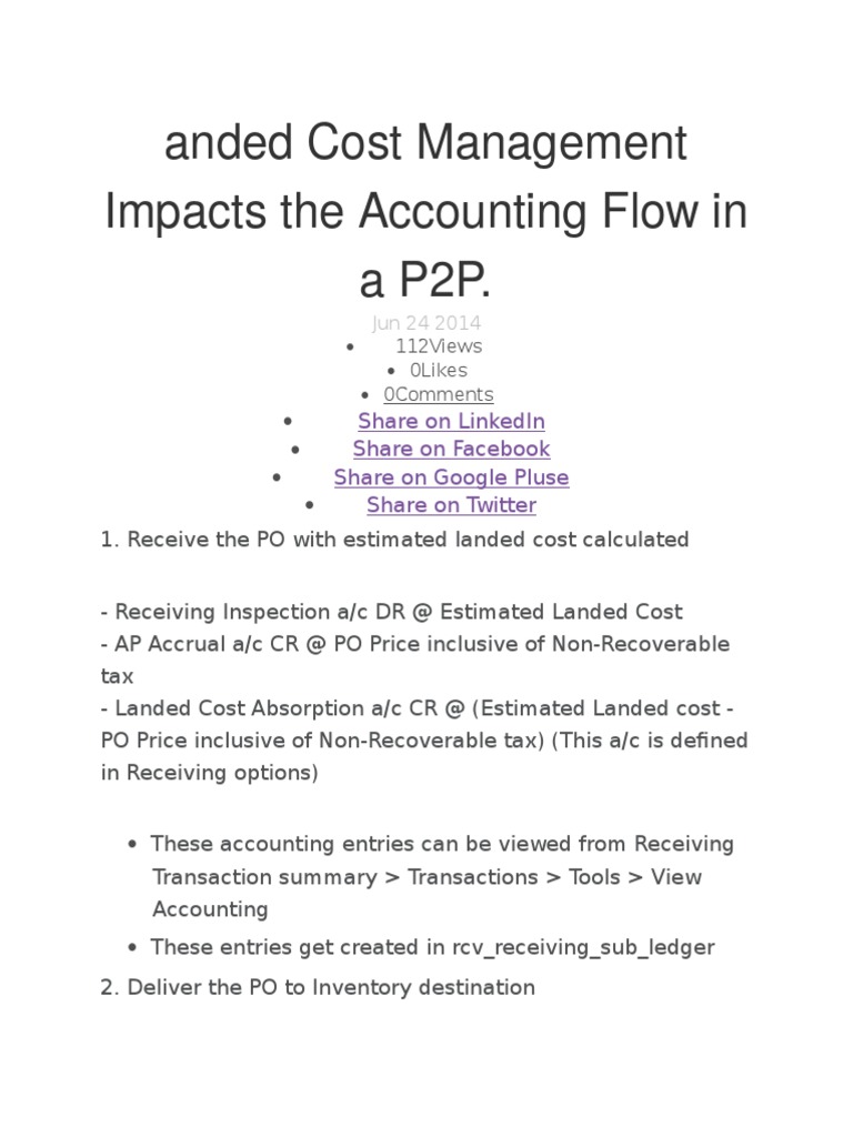 Accounting Entries for Landed Cost Management in the Procure-to-Pay ...