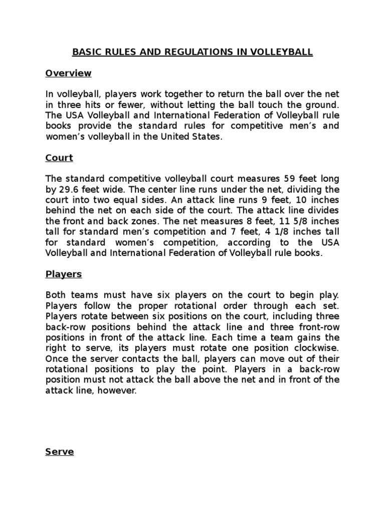 Volleyball Rules for Players | PDF | Volleyball | Recreation