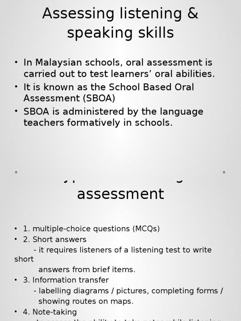 Assessing Listening and Speaking | PDF | Educational Assessment ...
