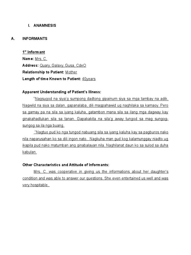 Anamnesis Sample | Health Sciences | Wellness