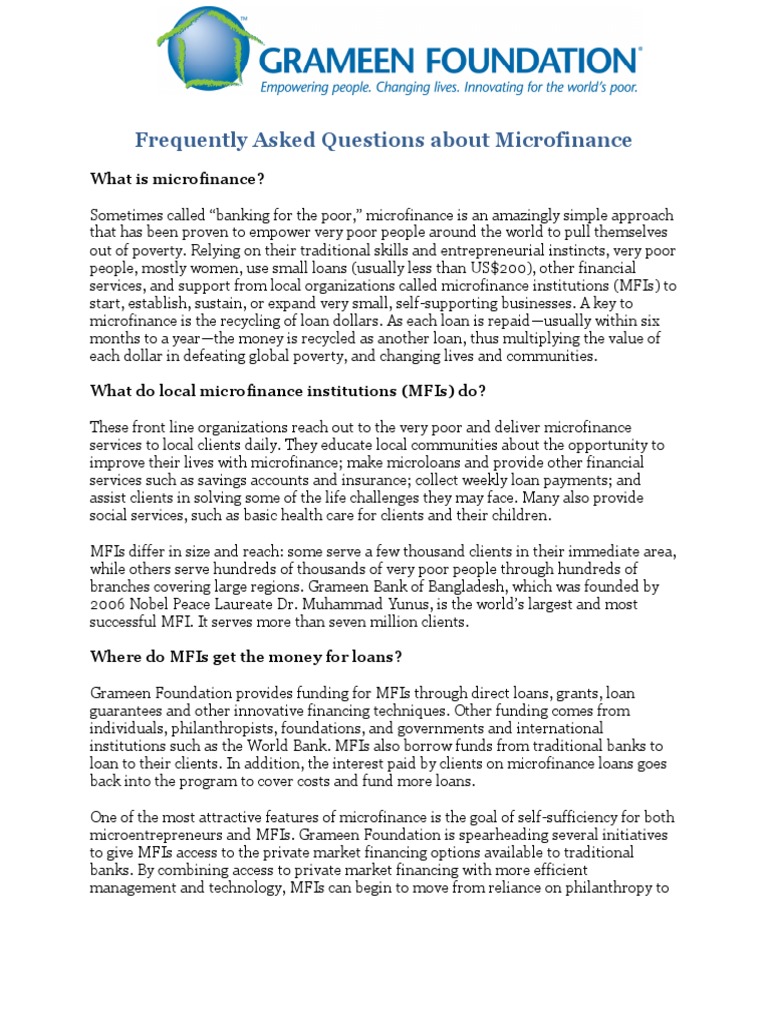 Frequently Asked Questions About Microfinance | PDF | Microfinance ...