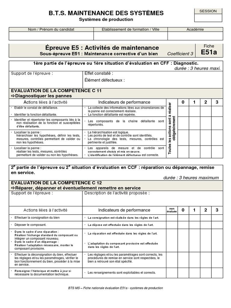 Fiches Nationales Bts Ms Option Sytemes de Production PDF | Entretien | Sécurité des systèmes d ...