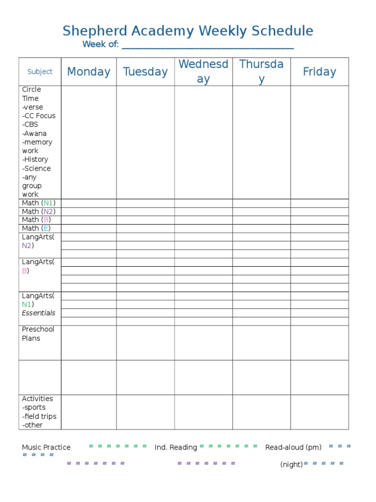 Shepherd Academy Weekly Overview | PDF | Language Arts & Discipline ...