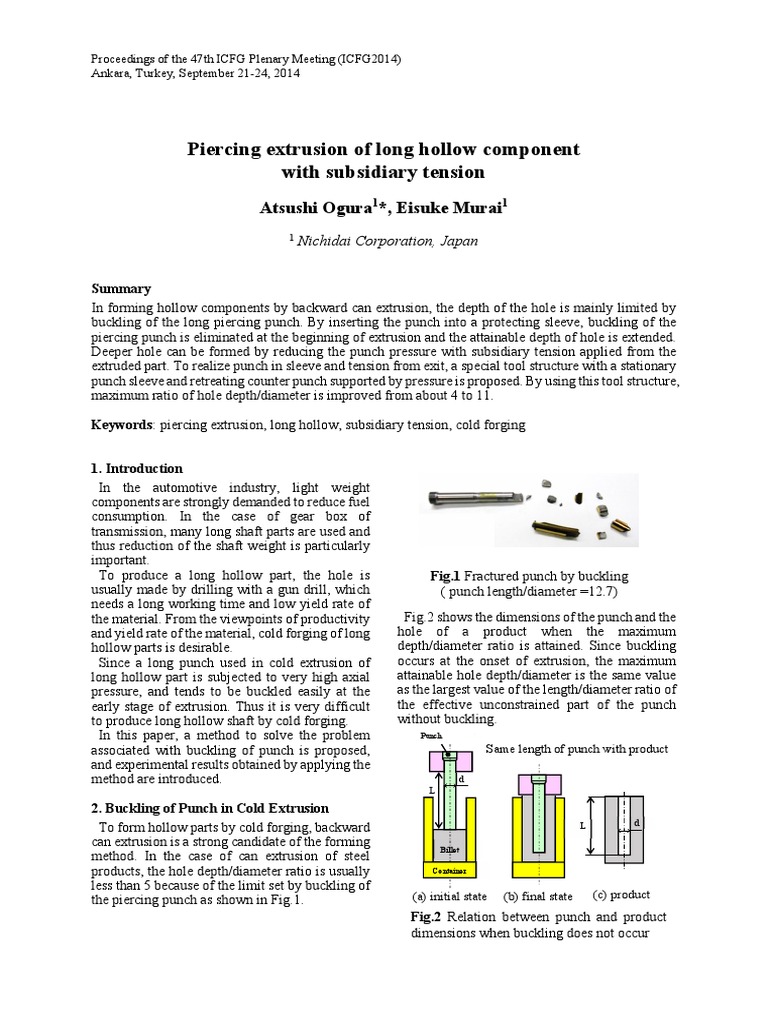 Piercing Extrusion of Long Hollow Component With Subsidiary Tension ...