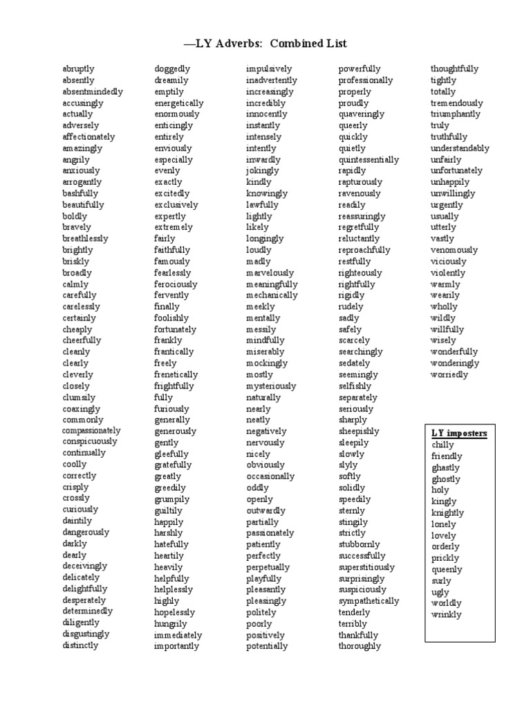LY Adverbs Combined List | PDF