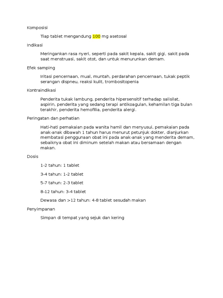 Brosur Asetosal | PDF | Sains & Matematika