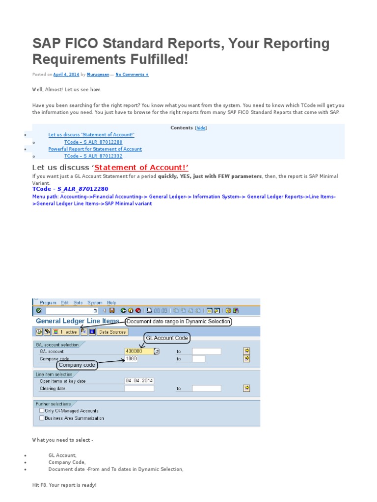 SAP FICO Standard Reports Overview | PDF | Debits And Credits | Invoice