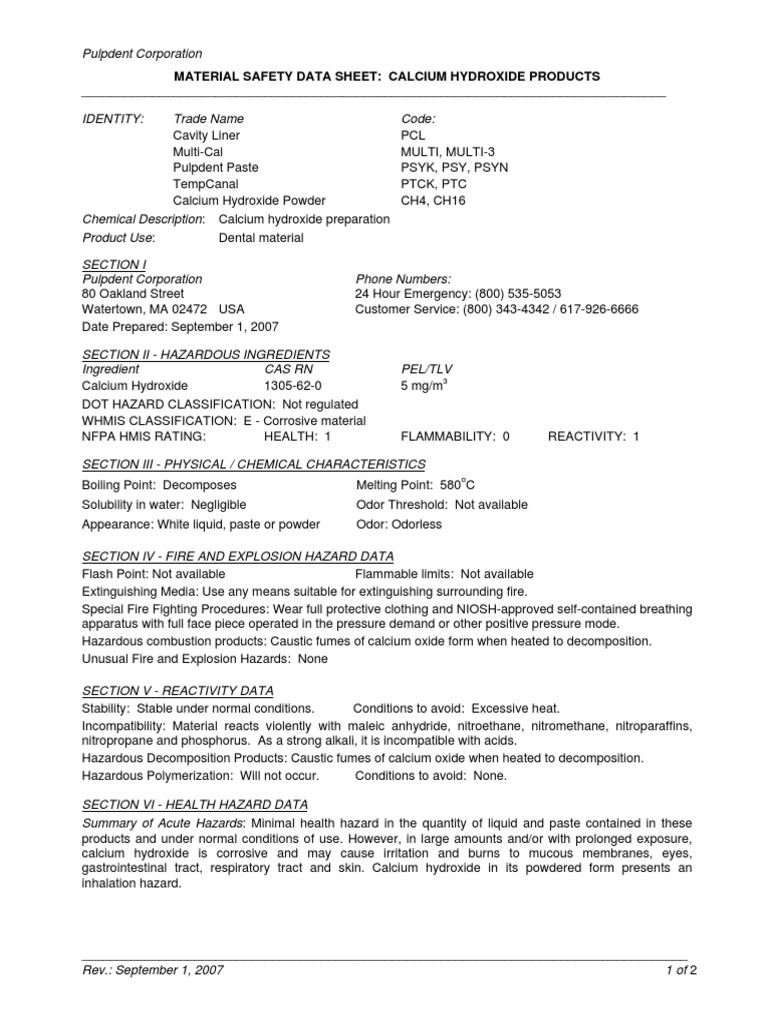Calcium Hydroxide Paste | Chemical Substances | Chemistry