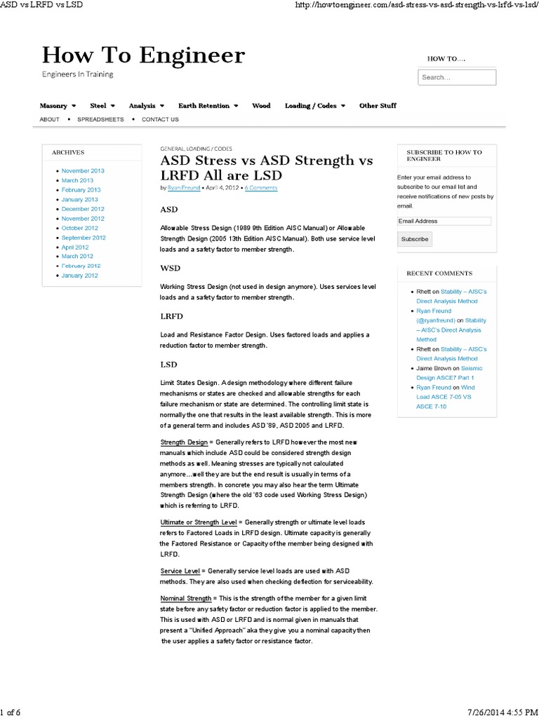 Asd Vs Lrfd Vs Lsd Pdf Strength Of Materials Engineering
