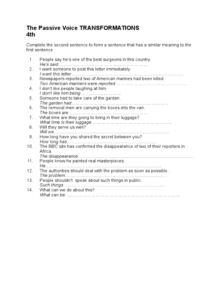 Passive Voice Transformation Exercises | PDF | Violence