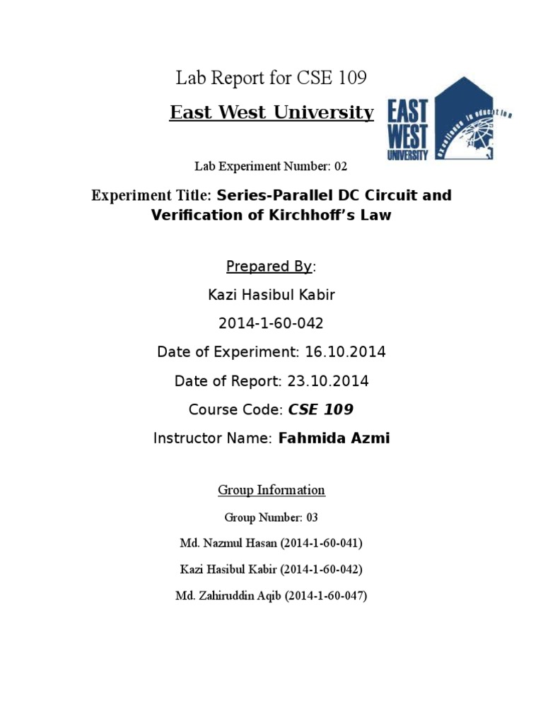 Lab Report For CSE 109: East West University | PDF | Series And Parallel Circuits | Electrical ...