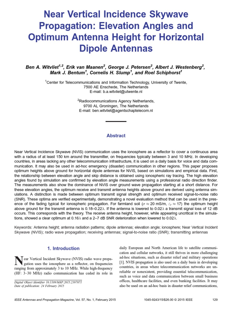 Near Vertical Incidence Skywave Propagation: Elevation Angles and ...