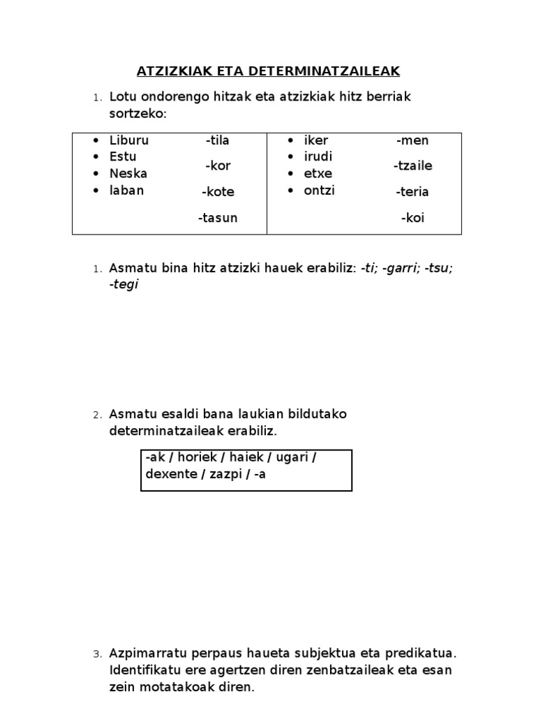 Atzizkiak Eta Determinatzaileak | PDF