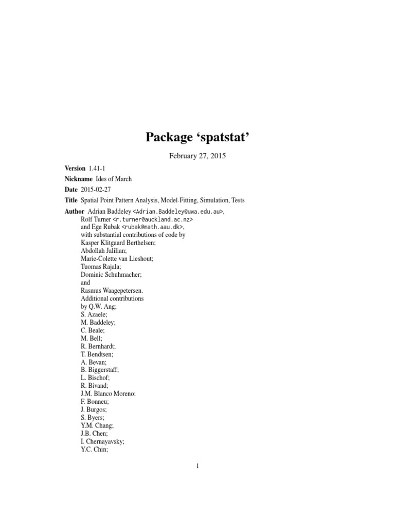 A Comprehensive Guide to the spatstat Package for Spatial Point Pattern Analysis | PDF | Spatial ...