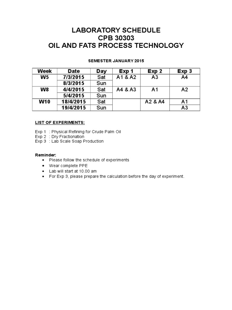 Lab Schedule Oily | PDF | Technology & Engineering