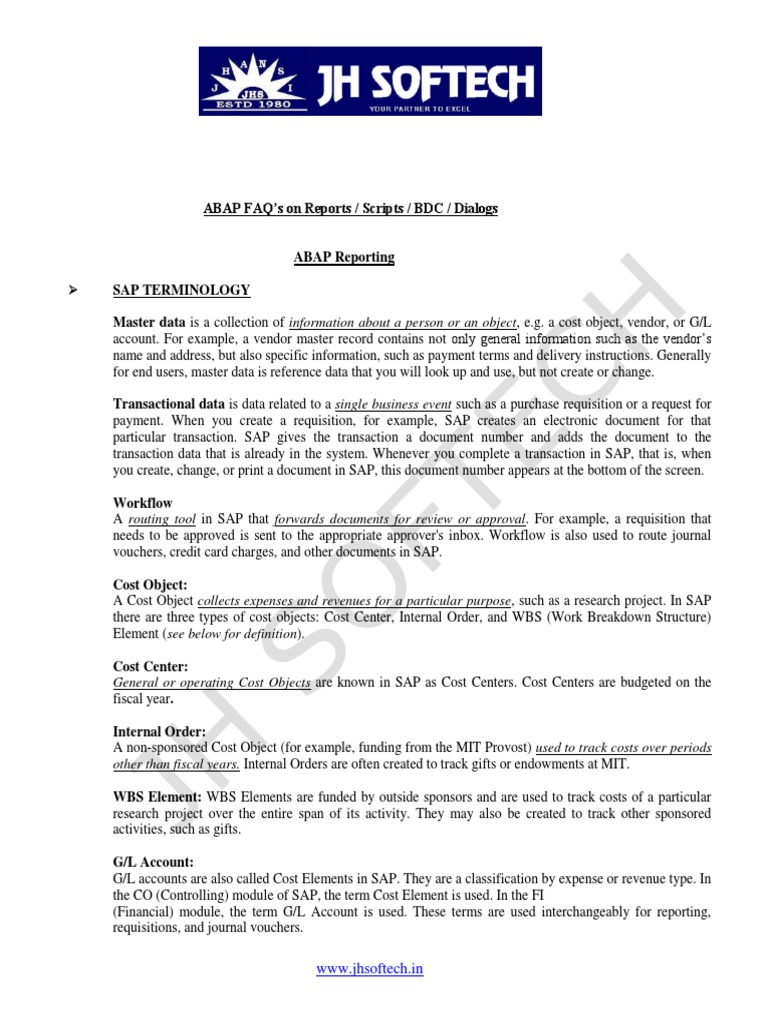 Sap Abap Faqs | Download Free PDF | Parameter (Computer Programming) | Subroutine