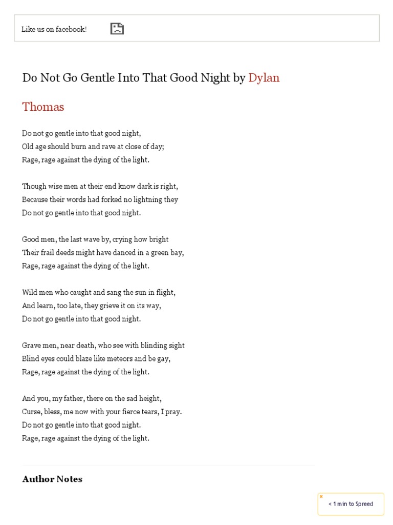 Do Not Go Gentle Into That Good Night by Dylan Thomas - Famous poems ...