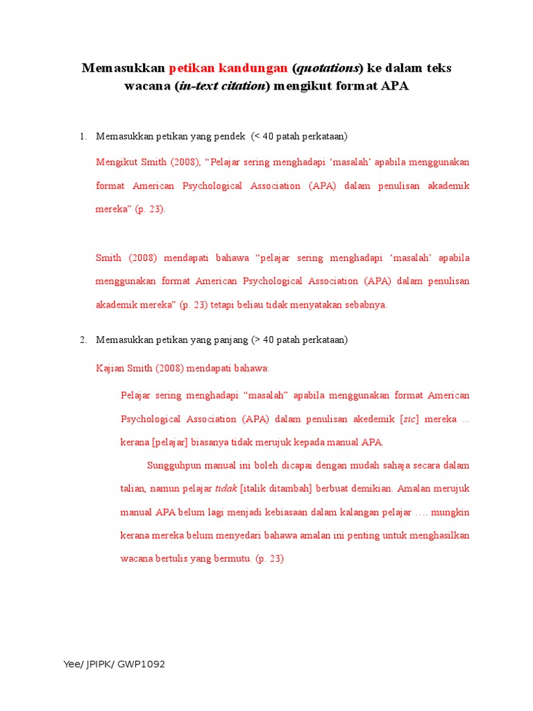 Petikan Senarai Rujukan Gaya APA | PDF