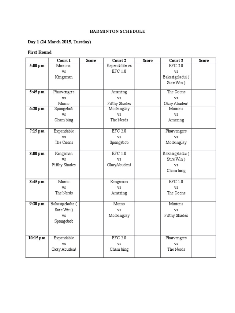 Badminton Schedule | PDF