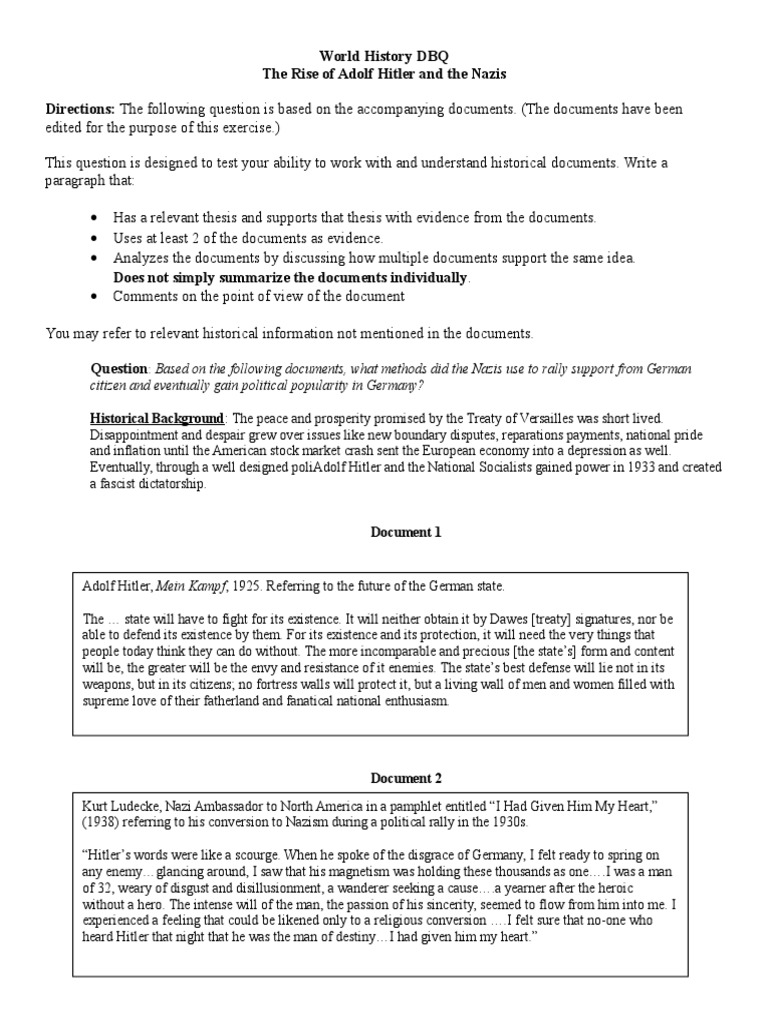 DBQ - Rise of Hitler and The Nazis | PDF | Nazi Germany | Nazism