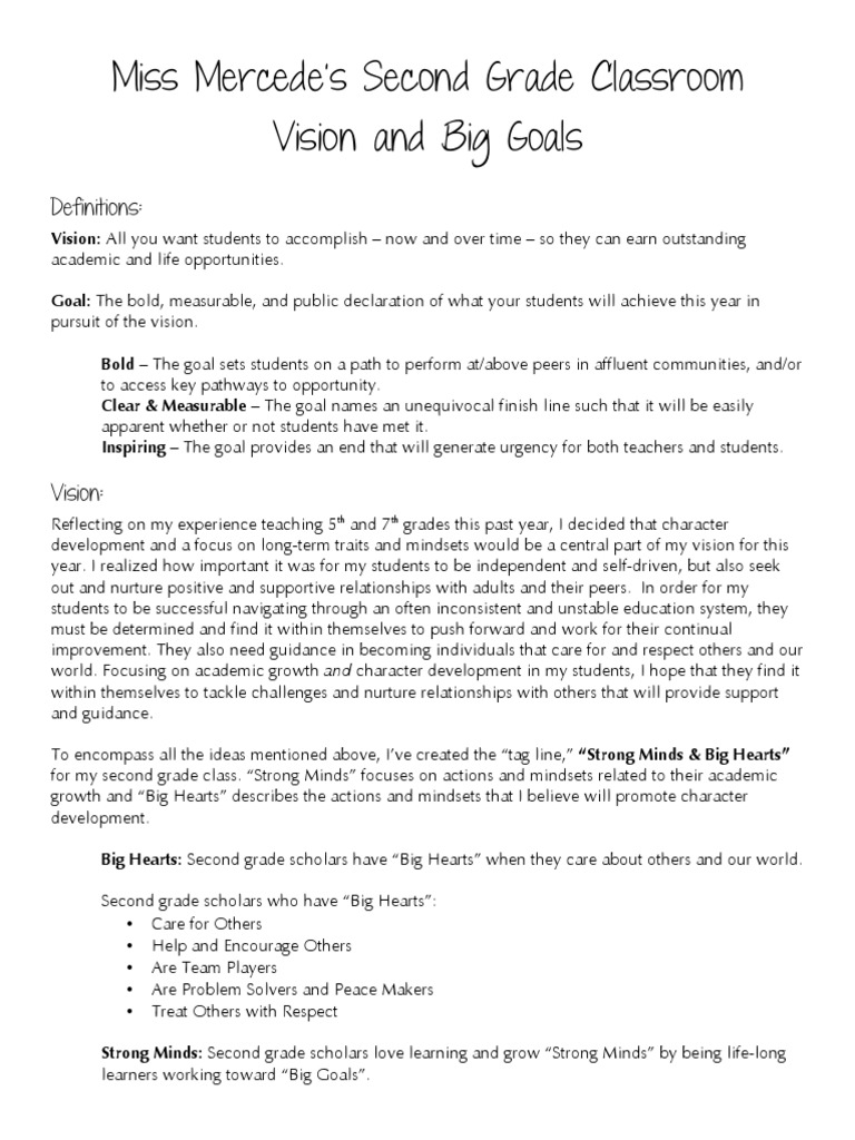 Second Grade Vision and Big Goals | PDF | Educational Assessment ...