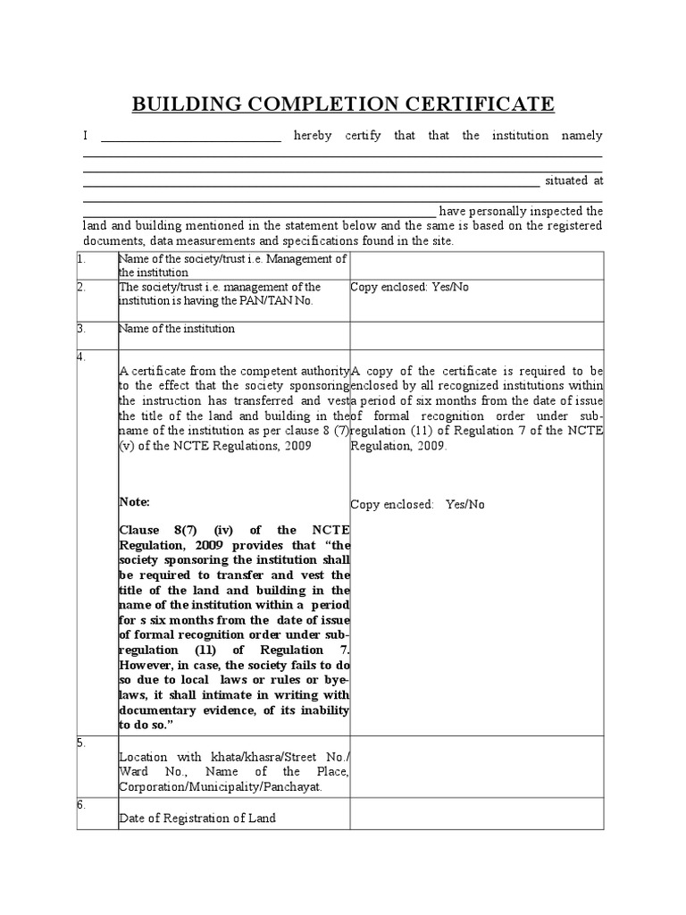 Building Completion Certificate | PDF | Justice | Crime & Violence