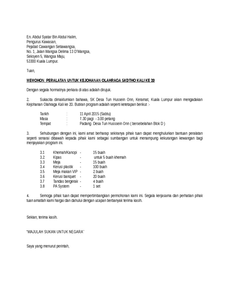 Surat Mohon Sumbangan DBKL | PDF