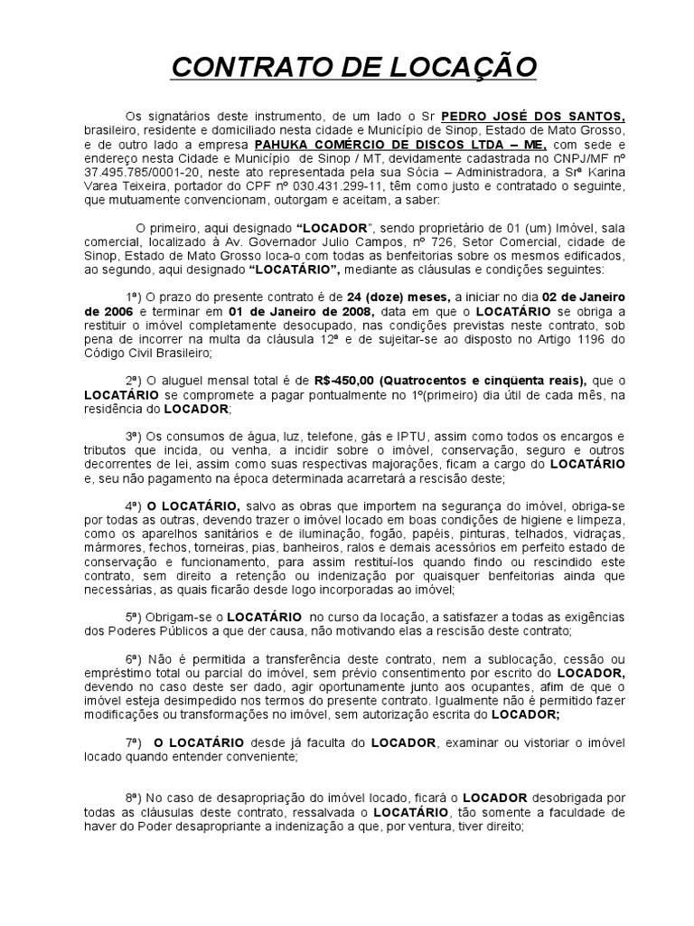 Contrato De Locação Contábil Law Of Obligations Insolvency