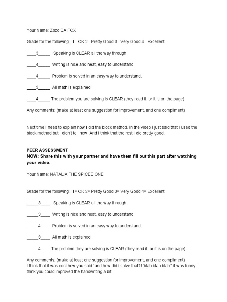 Selfandpeerassessmentexplaineverything Zosia | PDF