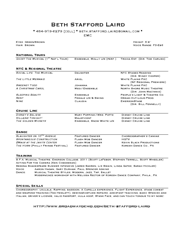 Beth Stafford Laird: Performer Resume | PDF