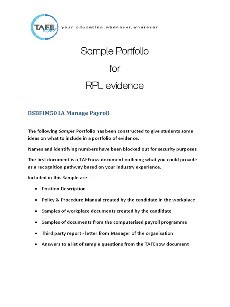 Sample Portfolio As RPL Evidence | PDF | Payroll Tax | Employment