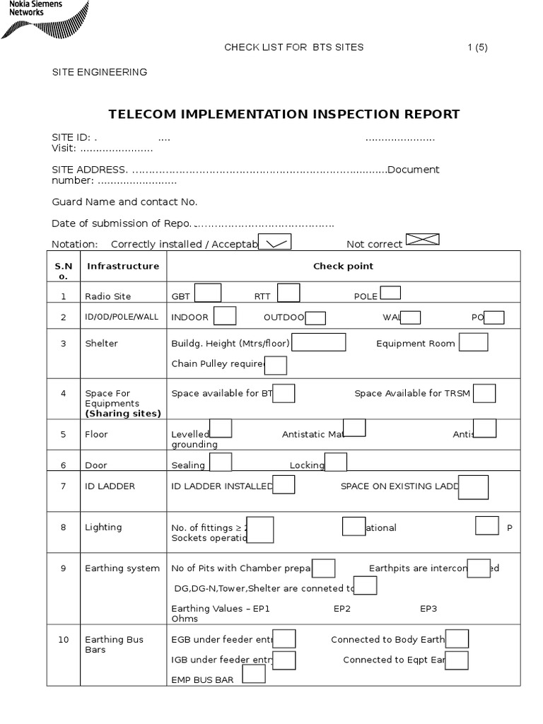 BTS Site Engineering Inspection Checklist | PDF | Antenna (Radio ...